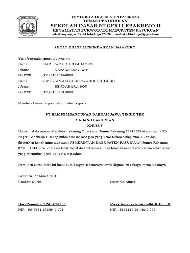 Surat Kuasa Memindah Jasa Giro.docx | PDF