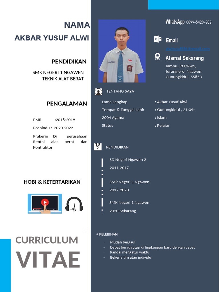 CV Akbar Yusuf Alwi: Pelajar SMK Teknik | PDF