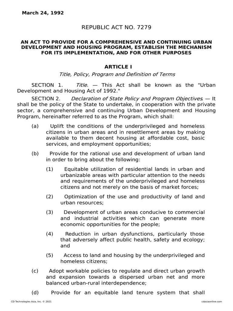 Urban Development and Housing Act of 1992 PDF | PDF | Squatting ...