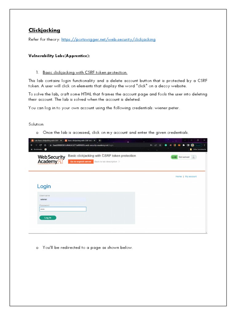 Clickjacking(Portswigger apprentice manual) | PDF