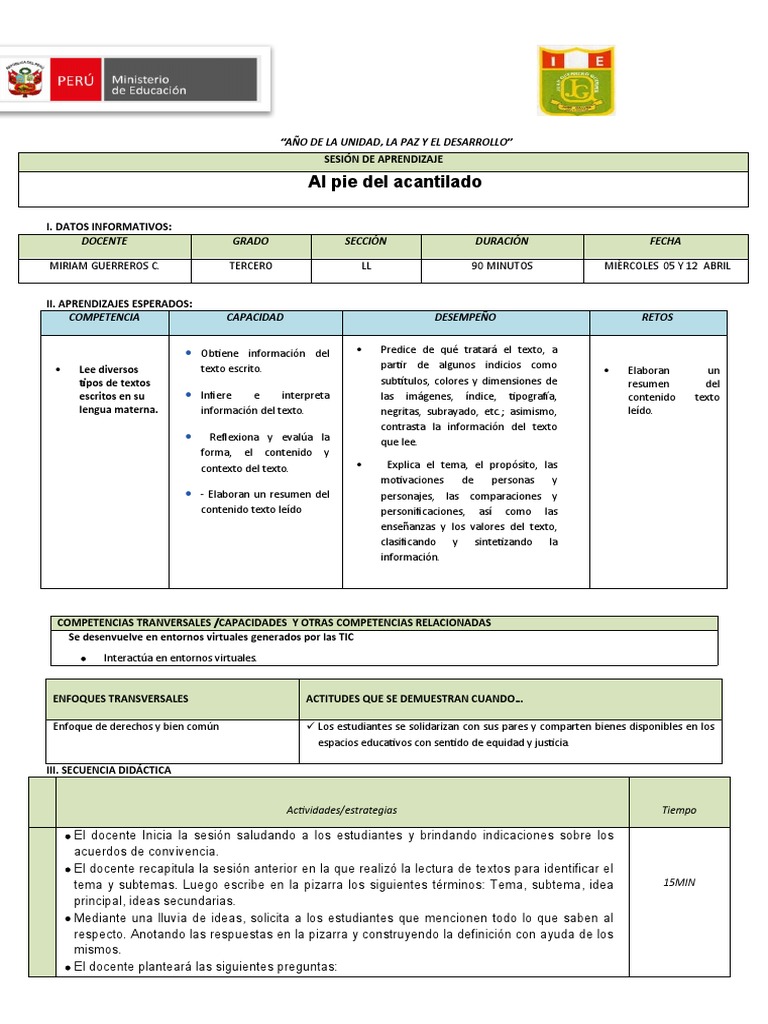 2 Sesión Plan Lector 3ero | PDF | Aprendizaje