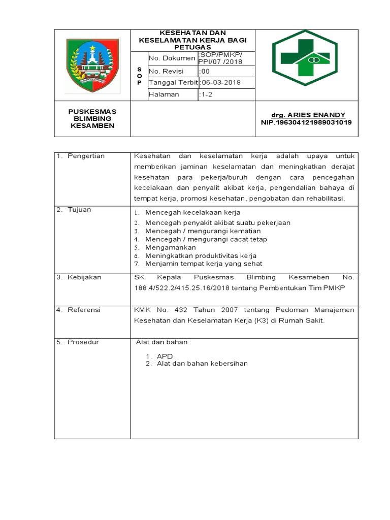 07 Sop Kesehatan Dan Keselamatan Kerja | PDF