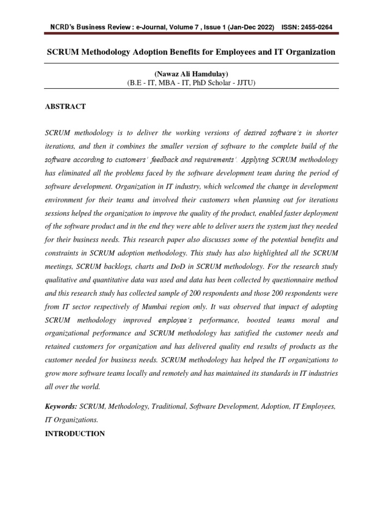 SCRUM Methodology Adoption Benefits For Employees and IT Organization | PDF | Scrum (Software ...