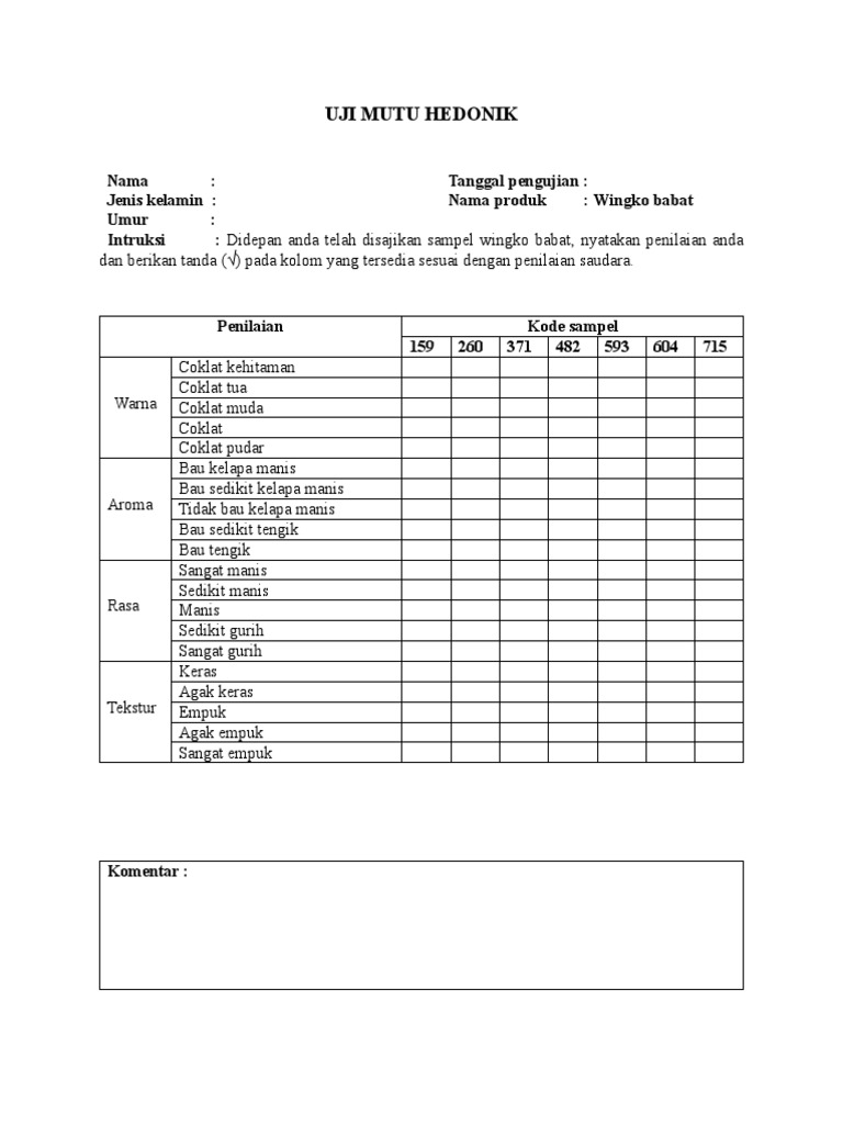 UJI MUTU HEDONIK RIYAN | PDF