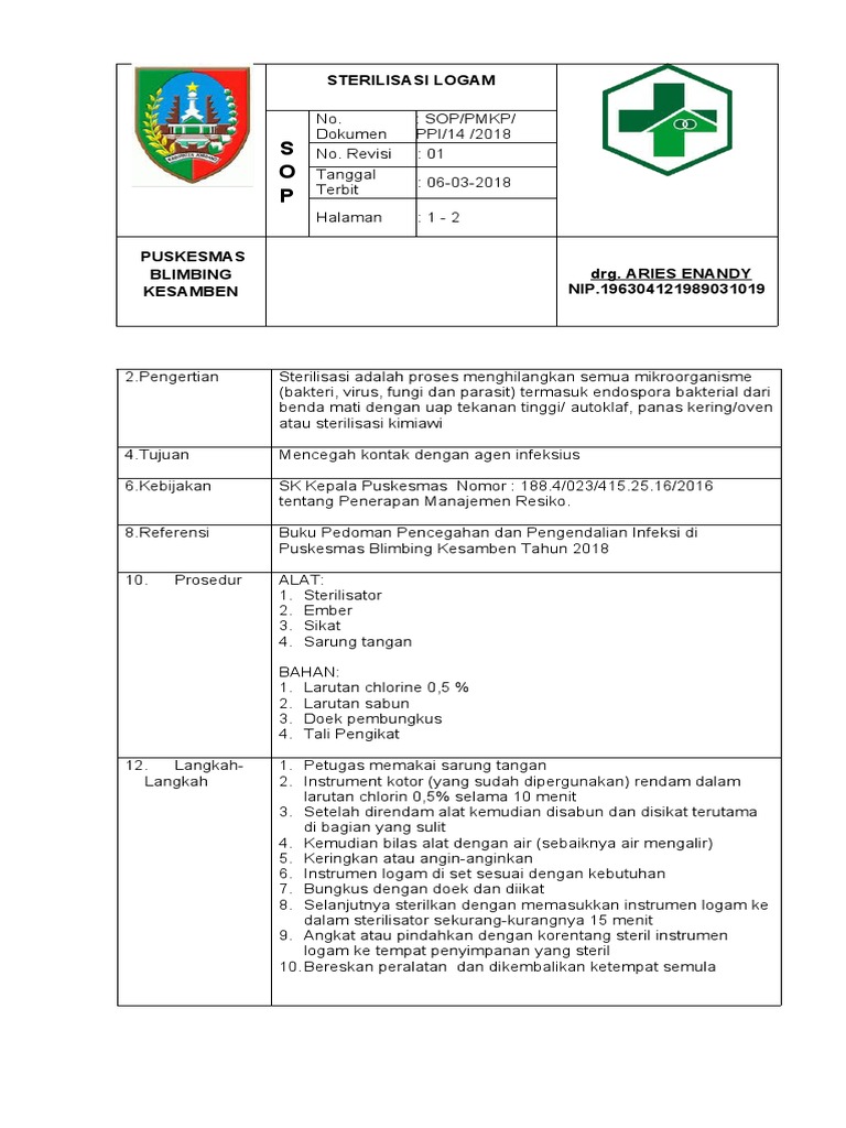 14 SOP STERILISASI INSTRUMEN LOGAM fix | PDF