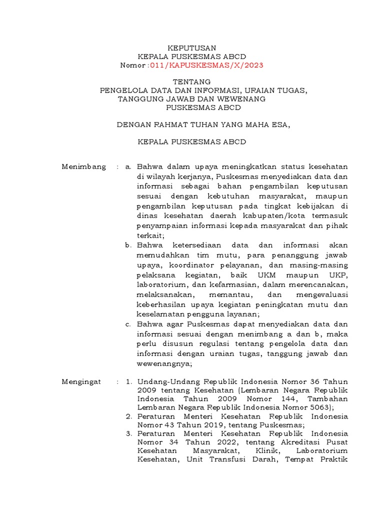 SK Tim SIP Di Puskesmas | PDF