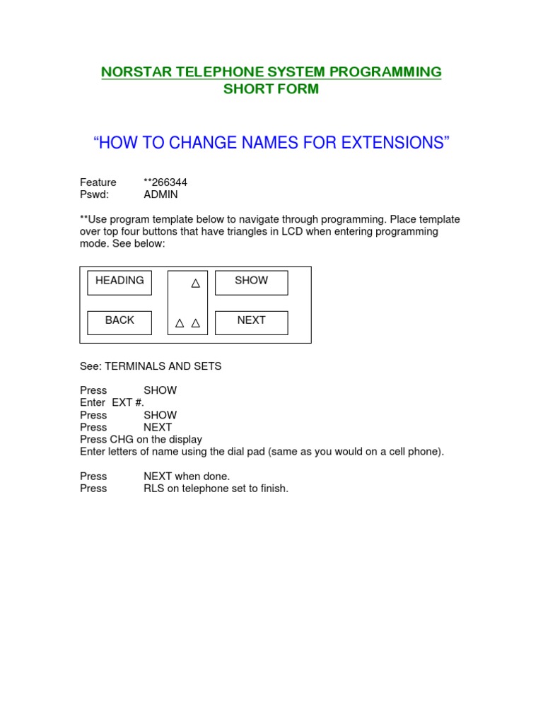 "How To Change Names For Extensions": Norstar Telephone System ...