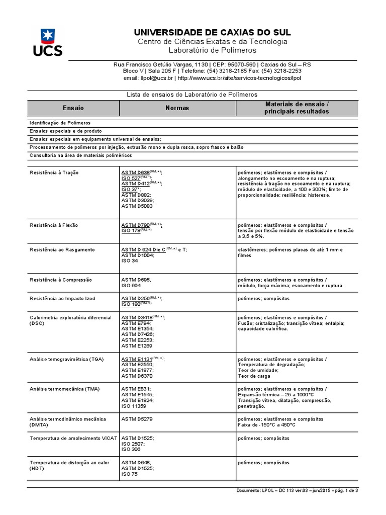 Ensaios Polímeros UCS | PDF | Polímeros | Material composto