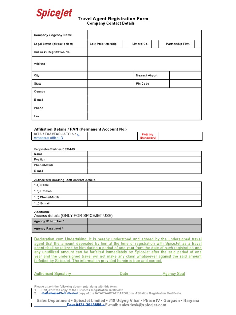 Travel Agent Registration Form | PDF