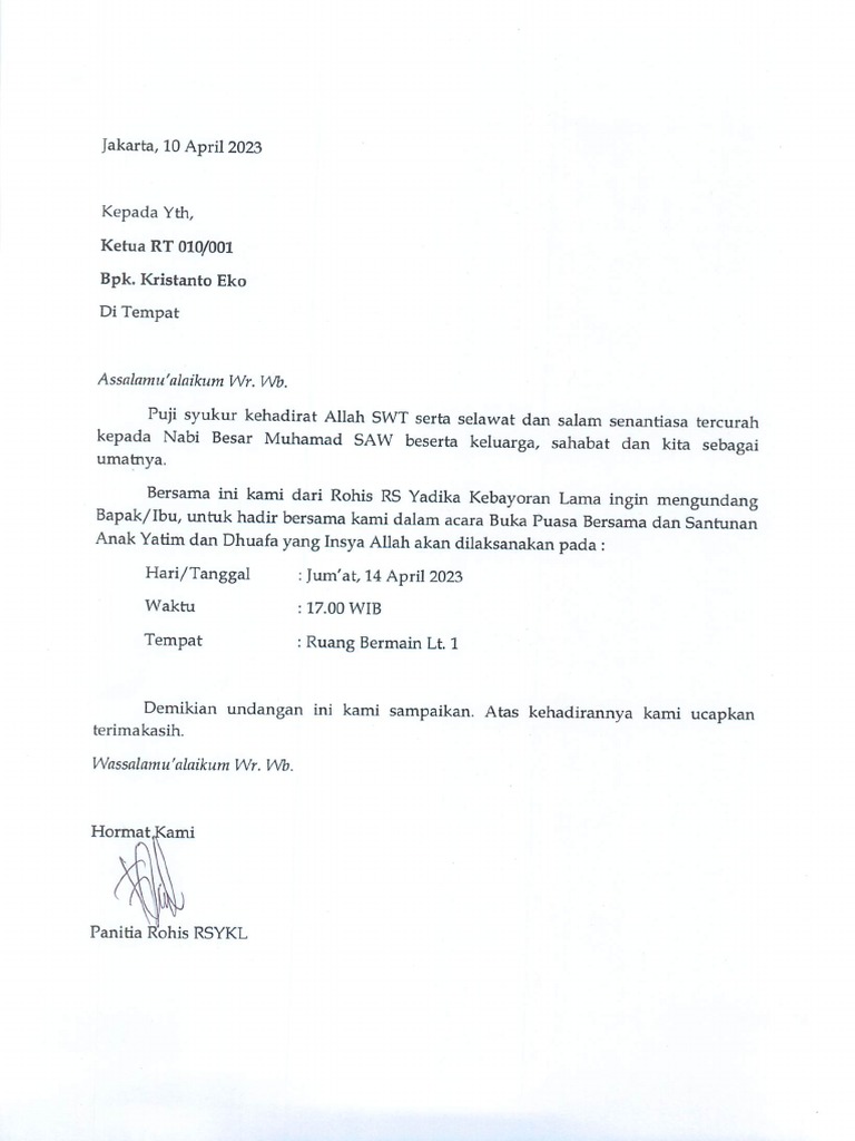 Surat Undangan Rohis (RT 010) | PDF