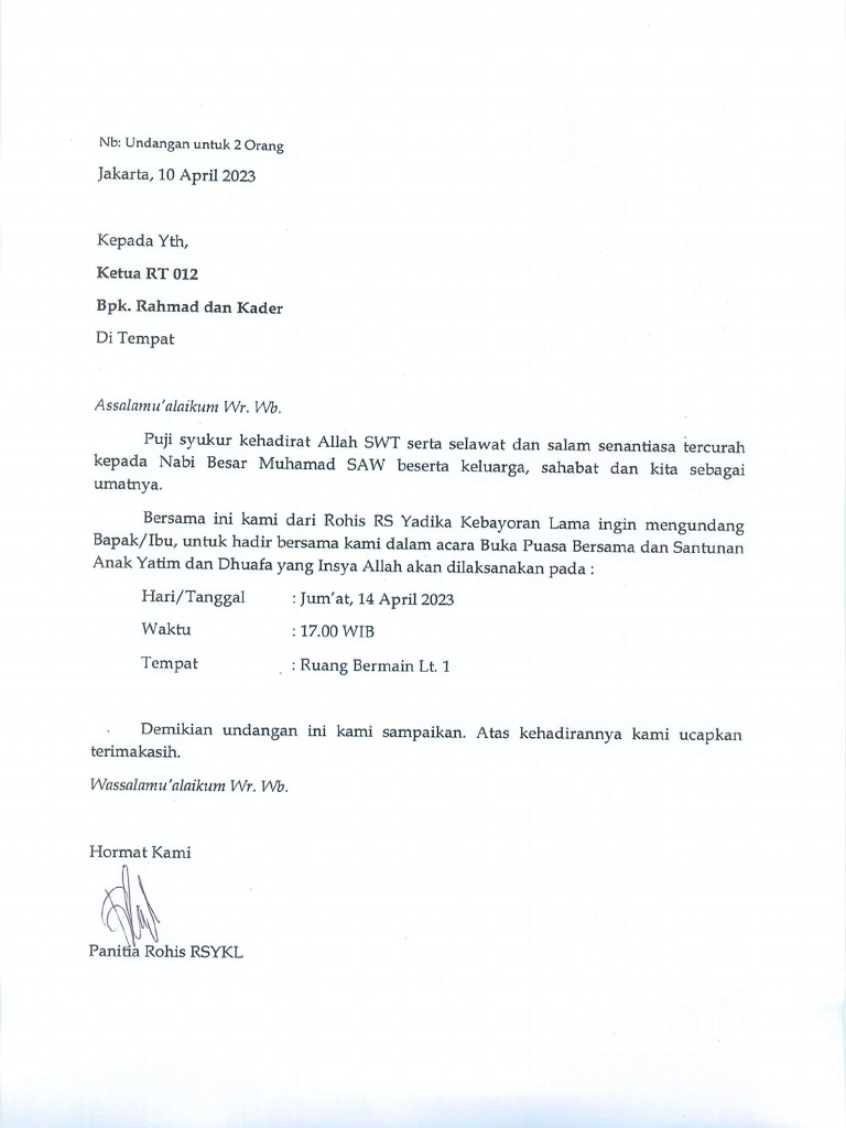 Surat Undangan Rohis (RT 012) | PDF