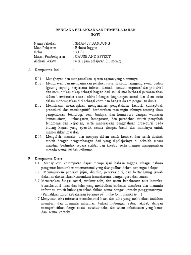 RPP Cause and Effect | PDF