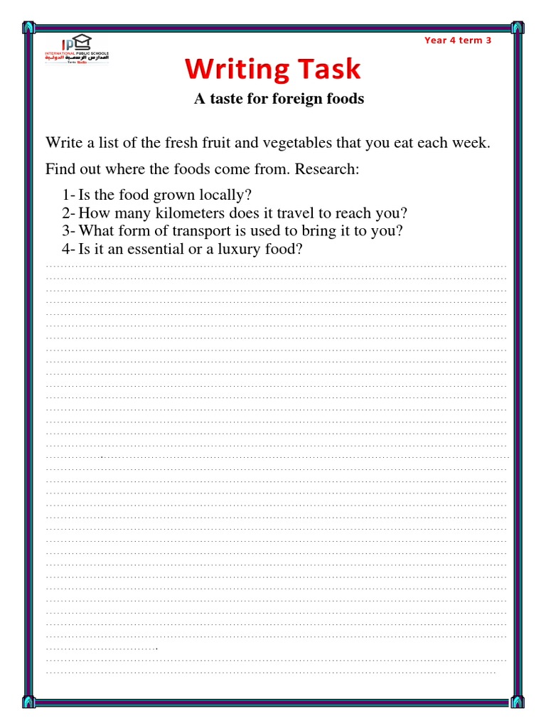 A Taste For Foreign Foods (Writing Task) PDF | PDF