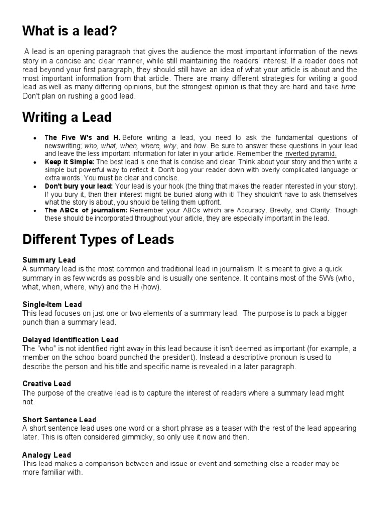 What Is A Lead - Campus Journ | PDF | Journalism | Cognitive Science
