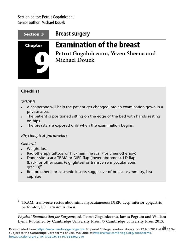 Examination of The Breast | PDF | Breast Cancer | Clinical Medicine