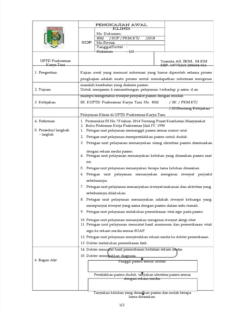 PDF 7211 Sop Pengkajian Awal Klinis Screening | PDF | Pengembangan Diri