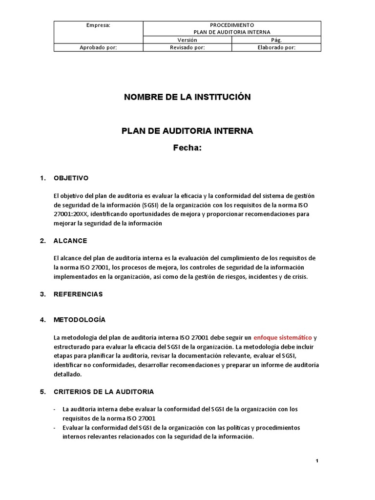 6 Plan de Auditoria Interna | PDF | Auditoría | Seguridad de información