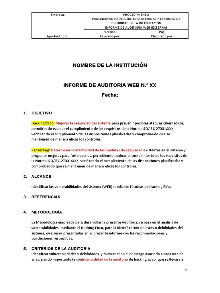9 Informe de Auditoria Web Externa | PDF | Auditoría | Seguridad de información