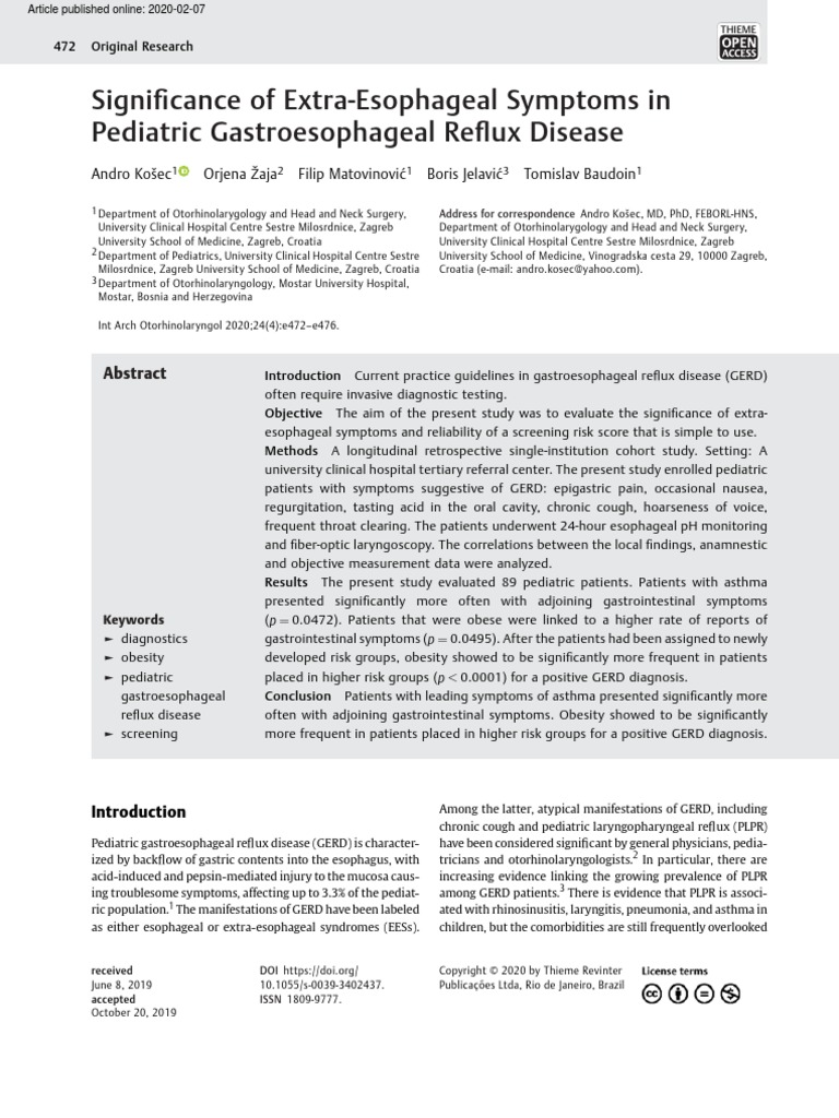 Pediatric Gastroesophageal Reflux Disease | PDF | Gastroesophageal ...