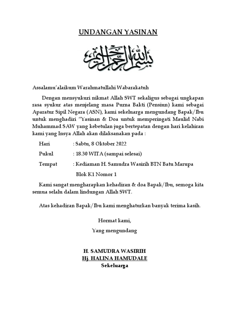 Undangan Yasinan dan Maulid Nabi | PDF