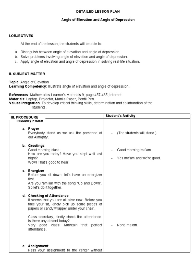Angle of Elevation and Angle of Depression | PDF | Trigonometric Functions