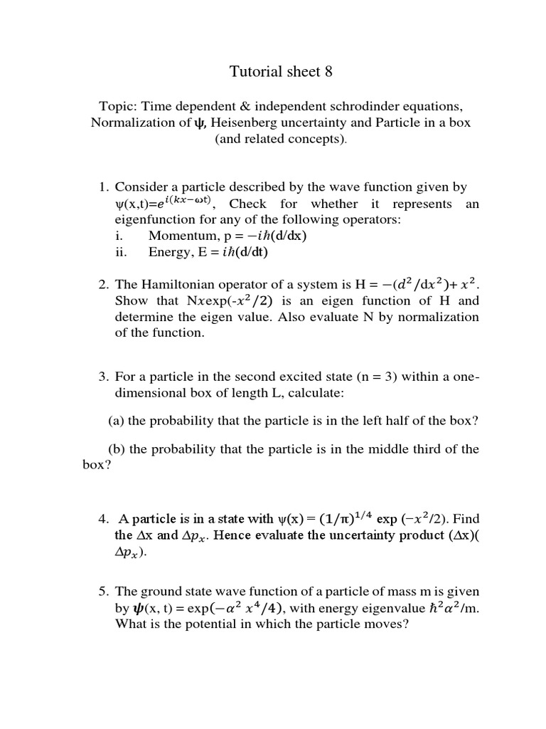 Tutorial 8 | PDF | Wave Function | Theoretical Physics