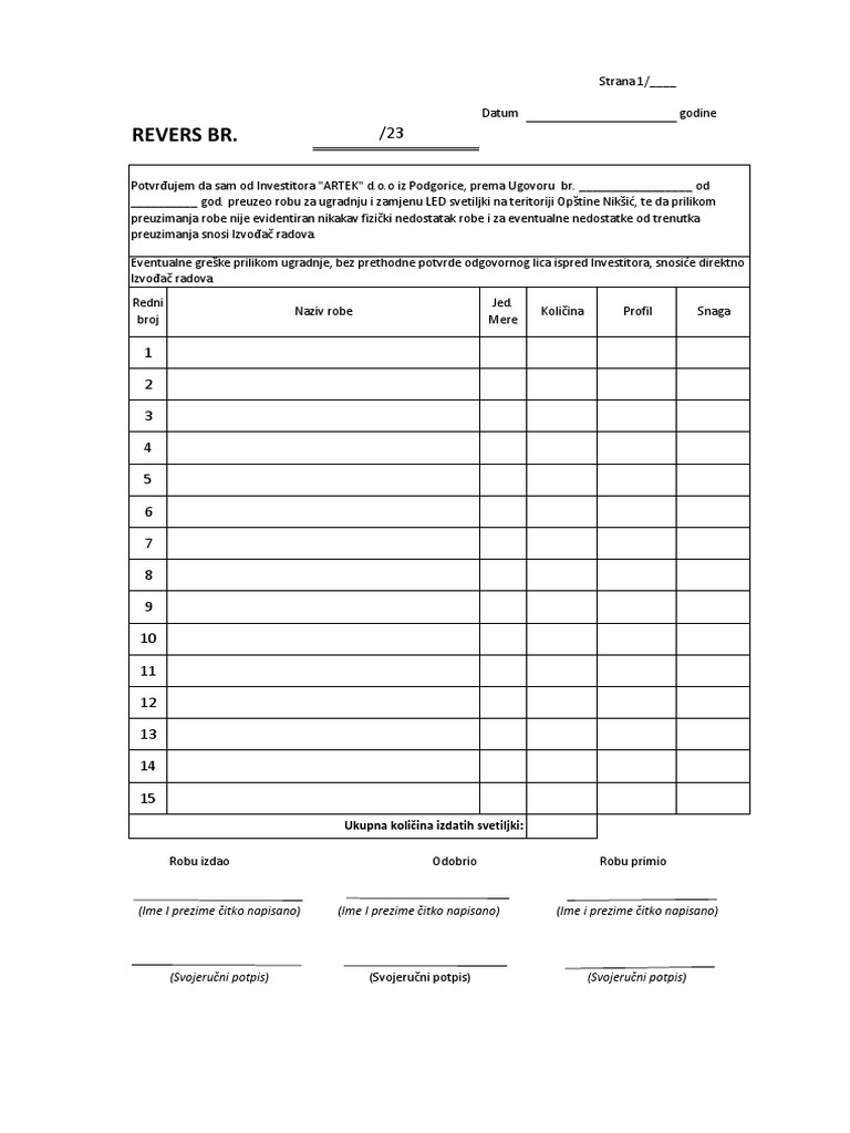 Revers Izdavanja Robe Ver 1 - Ispravka | PDF