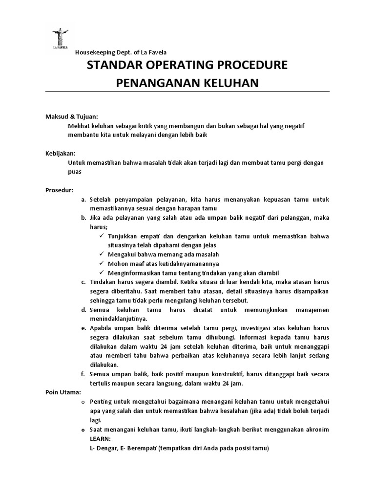 SOP - HK Handling Complaint 2023 | PDF