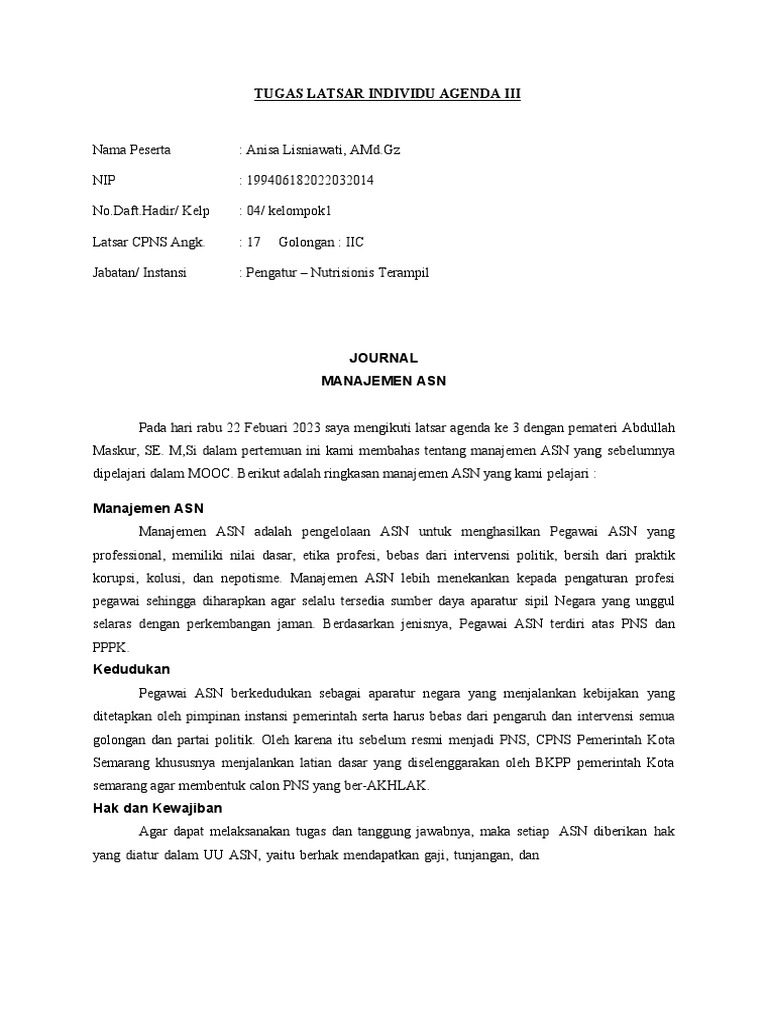Tugas Latsar Individu Agenda Iii | PDF