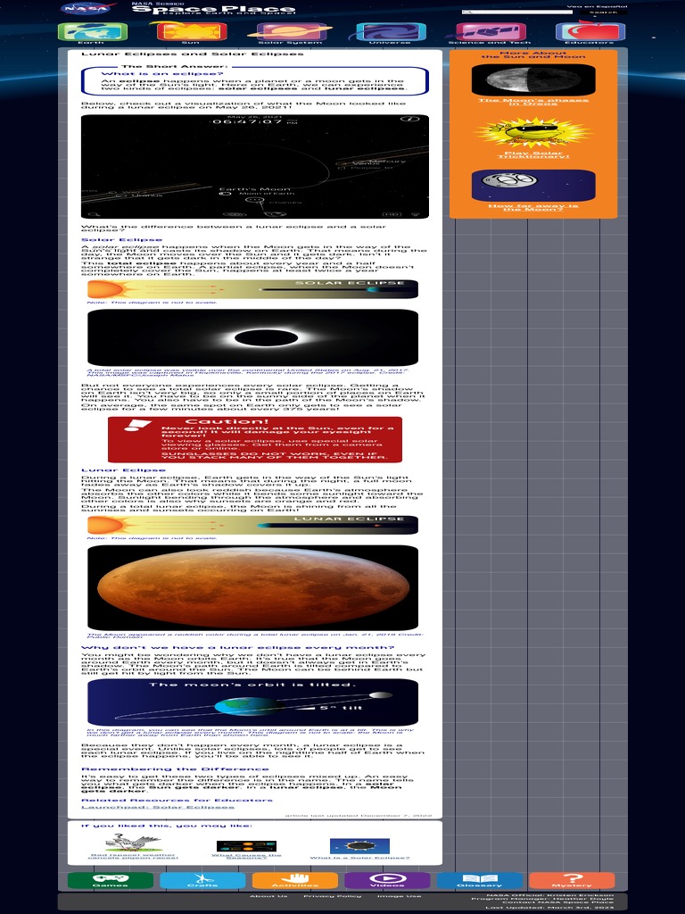Lunar Eclipses and Solar Eclipses NASA Space PL | PDF | Solar Eclipse | Moon
