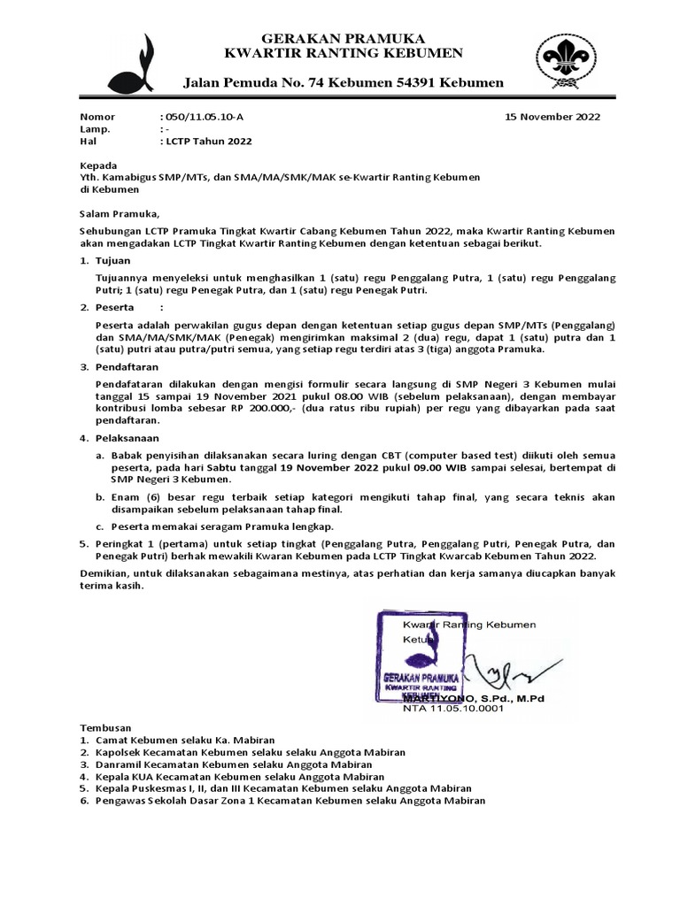 Surat LCTP 2022 | PDF