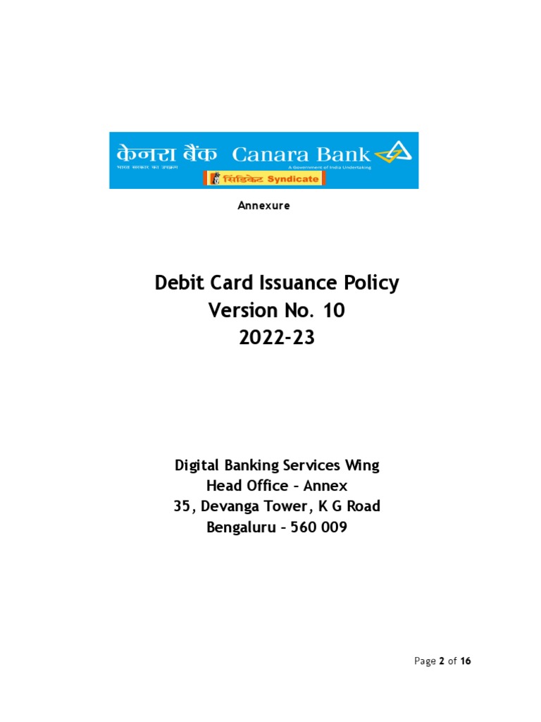 Debit Card Issuance Policy 2022 23 - 19july20221 PDF | PDF | Debit Card ...