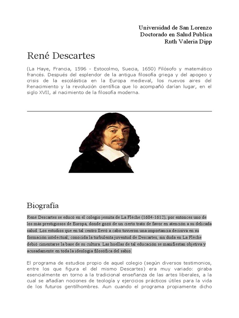 Doctorado en Salud Publica. Biografía de René | PDF | René Descartes ...