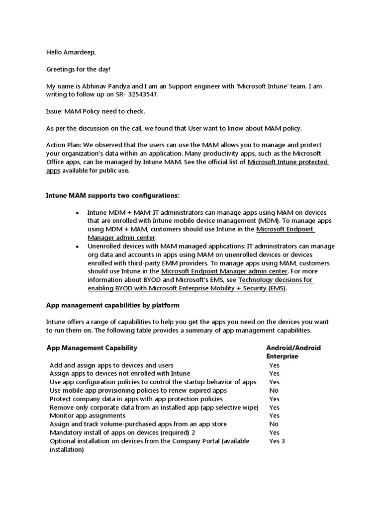 MAM Policy | PDF | Mobile App | Android (Operating System)