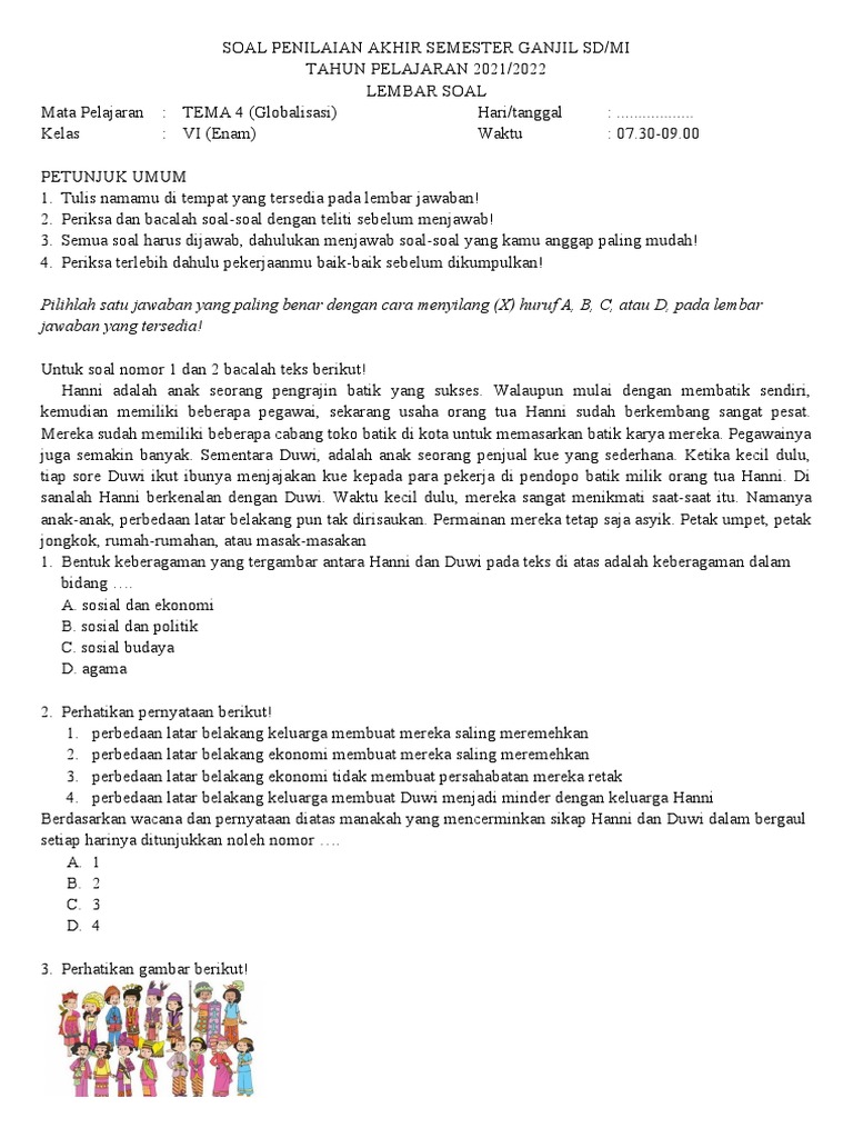 Naskah Soal Tema 4 Kelas 6 | PDF