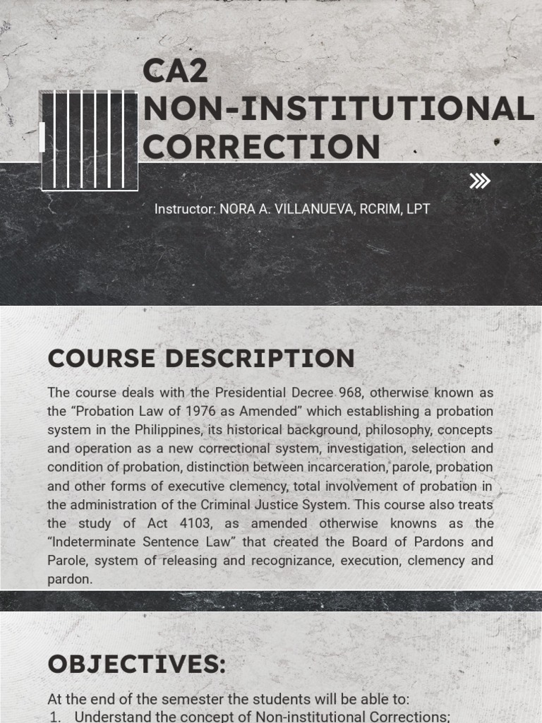 Non-Institutional Corrections Course | PDF | Pardon | Bail