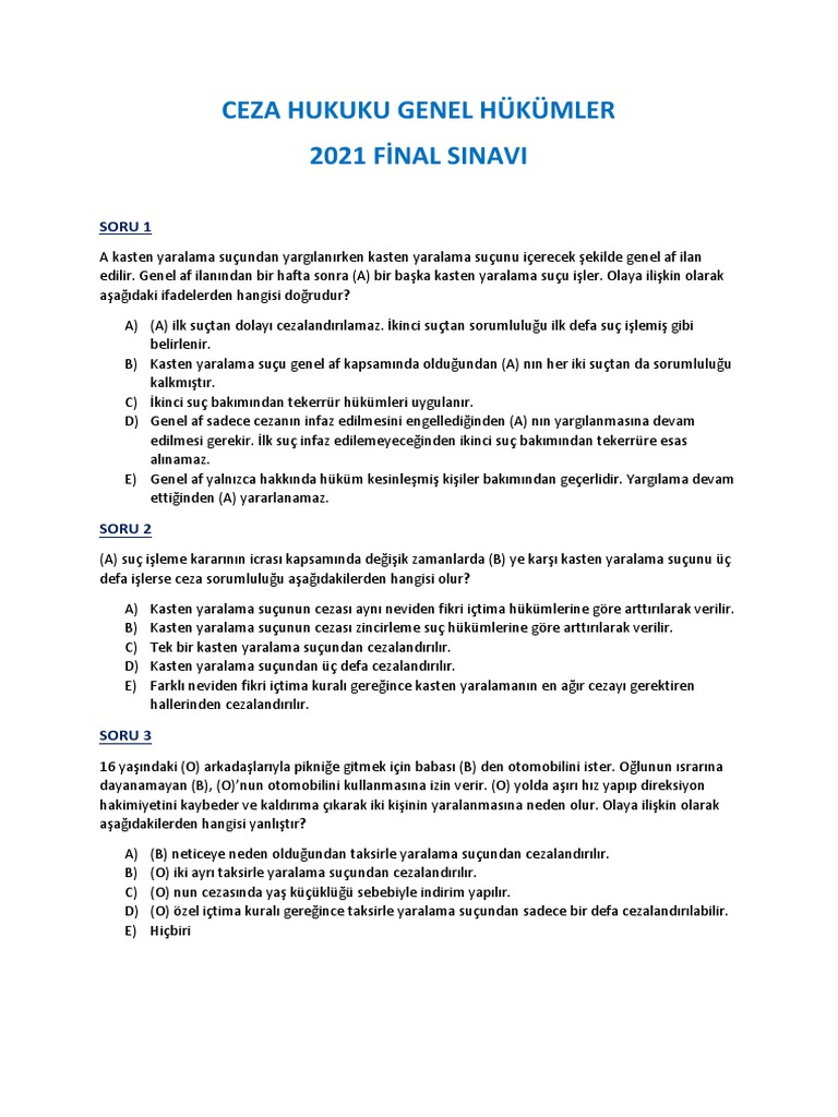 Ceza Hukuku Genel Hükümler 2021 Fi̇nal Sinavi | PDF