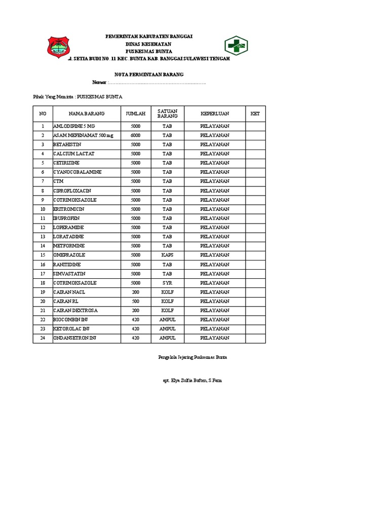 1.format Nota Permintaan Barang | PDF