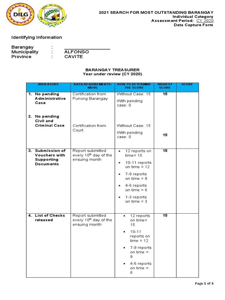 Assessment of a Barangay Treasurer's Performance in Cavite Province for ...