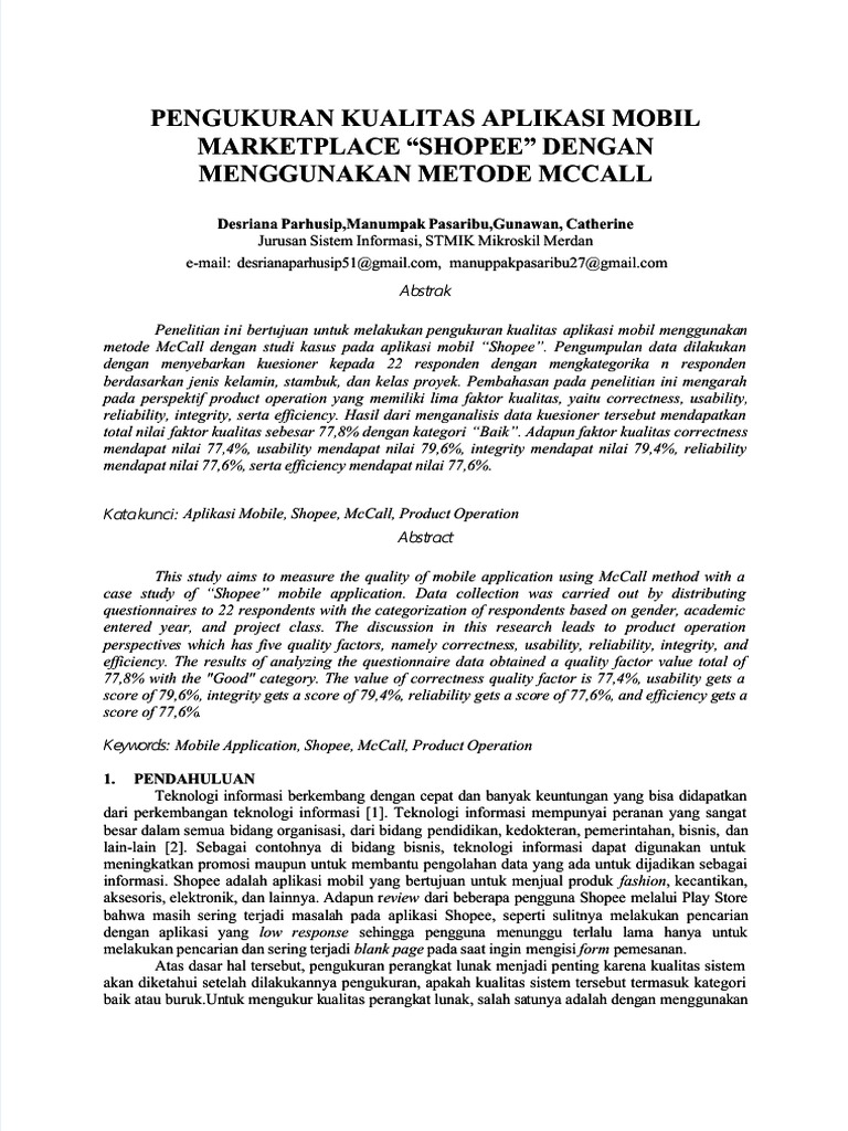 PDF Pengukuran Kualitas Aplikasi Mobile Shopee Dengan Menggunakan Metode Mccall - Compress | PDF