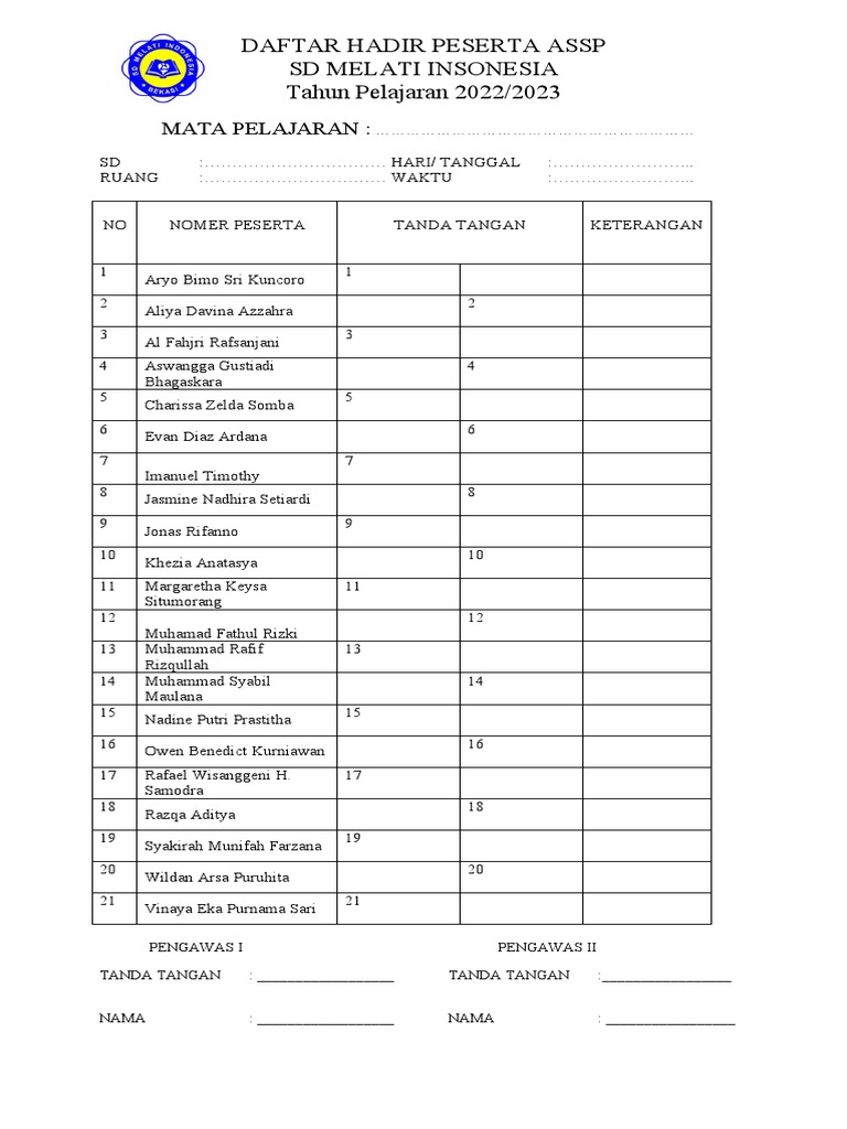 Daftar Hadir Assp Smi 2223 | PDF