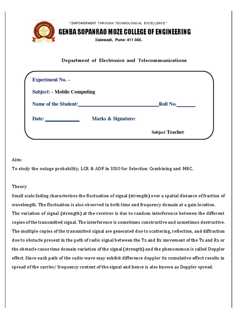 To Study The Outage Probability, LCR & ADF in SISO For Selection ...