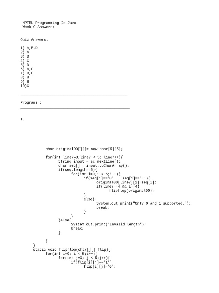 NPTEL JAVA Week 9 Solutions | PDF | Control Flow | Computer Programming