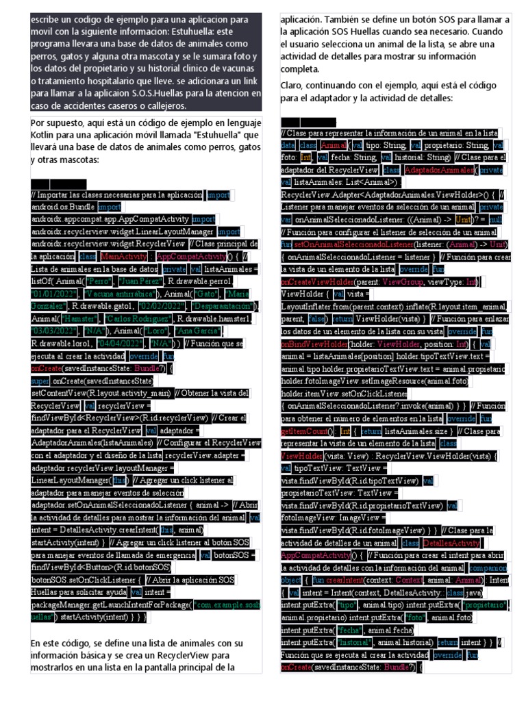 Escribe Un Codigo de Ejemplo para Una Aplicacion para Movil Con La ...