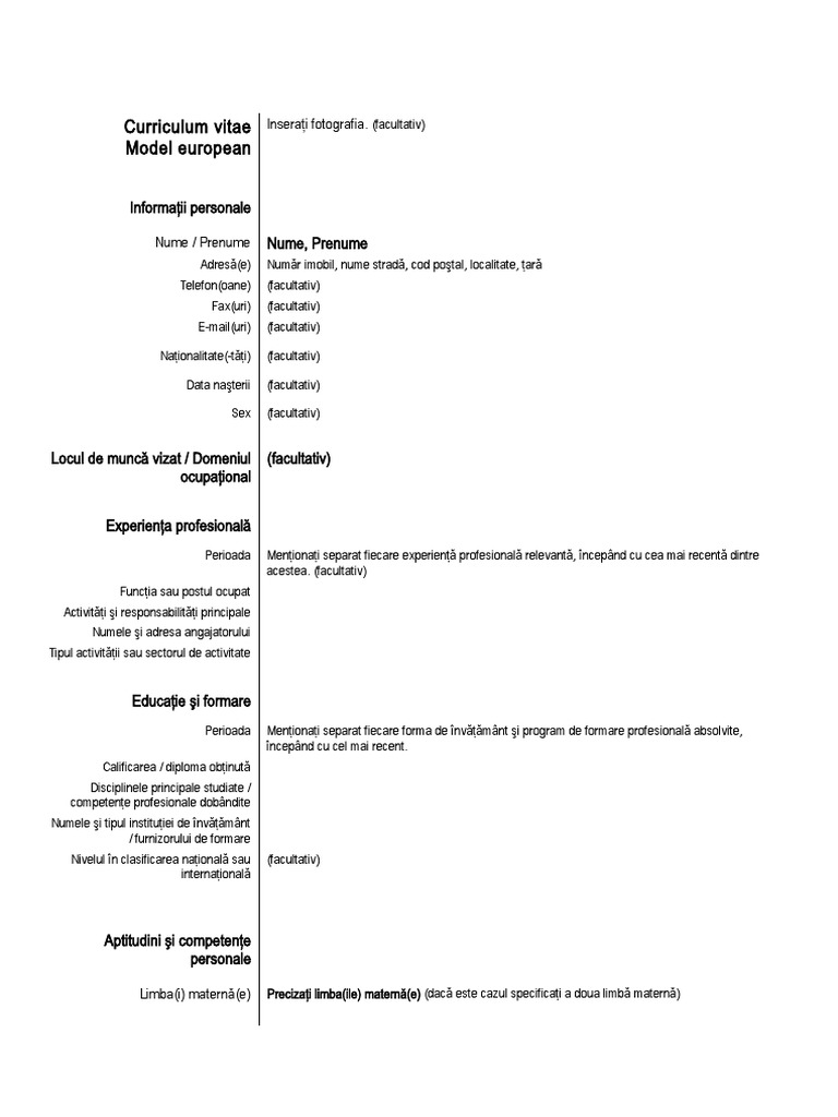 Curriculum Vitae - Model European | PDF