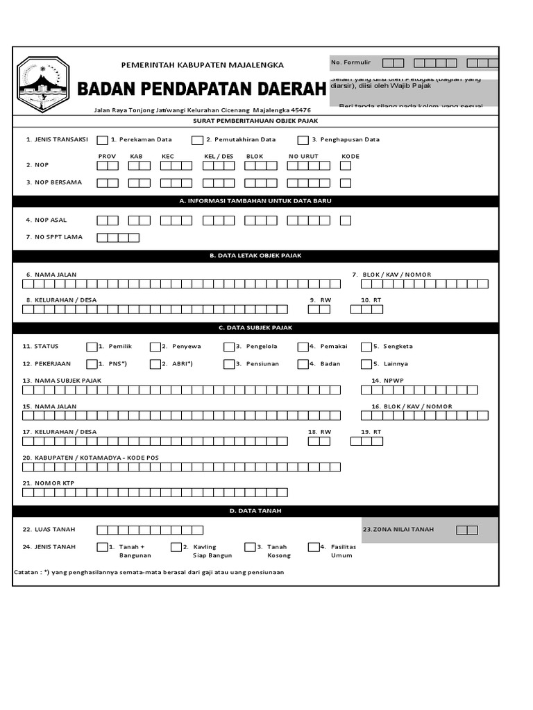 Panduan Pengisian Formulir SPOP PBB | PDF
