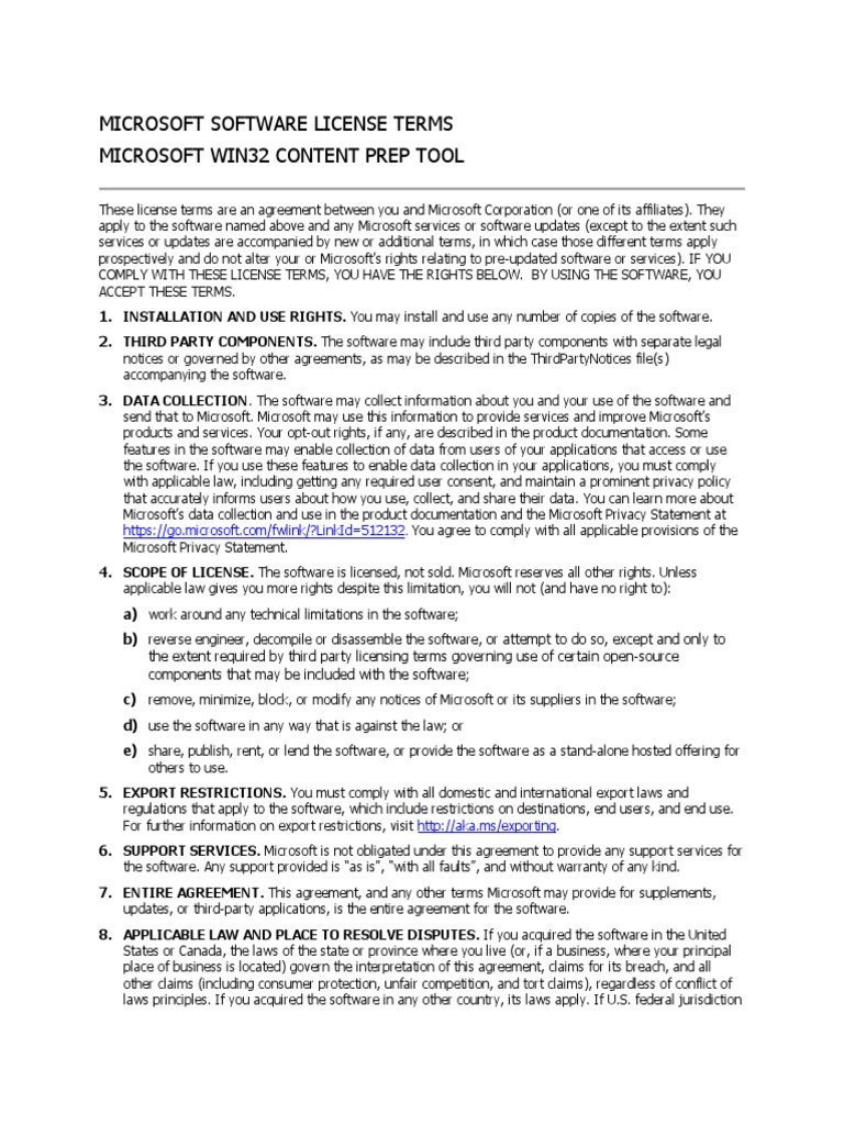 Microsoft License Terms For Win32 Content Prep Tool | PDF | Legal ...