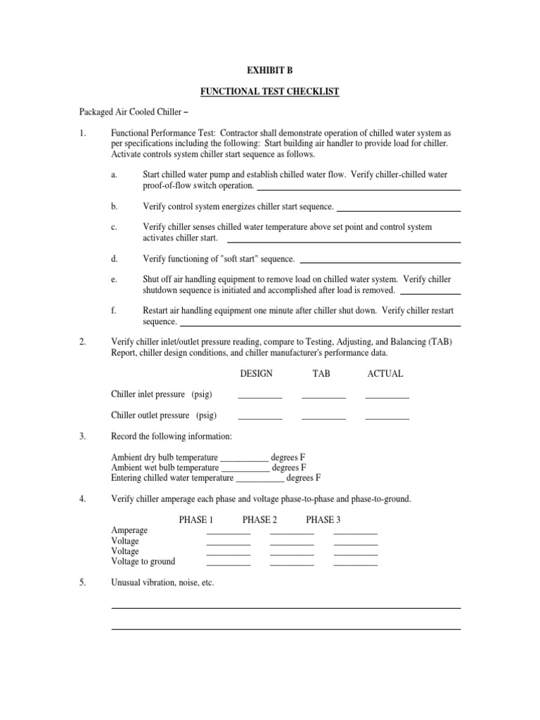 Functional Chiller Test Checklist | PDF | Building Automation | Equipment