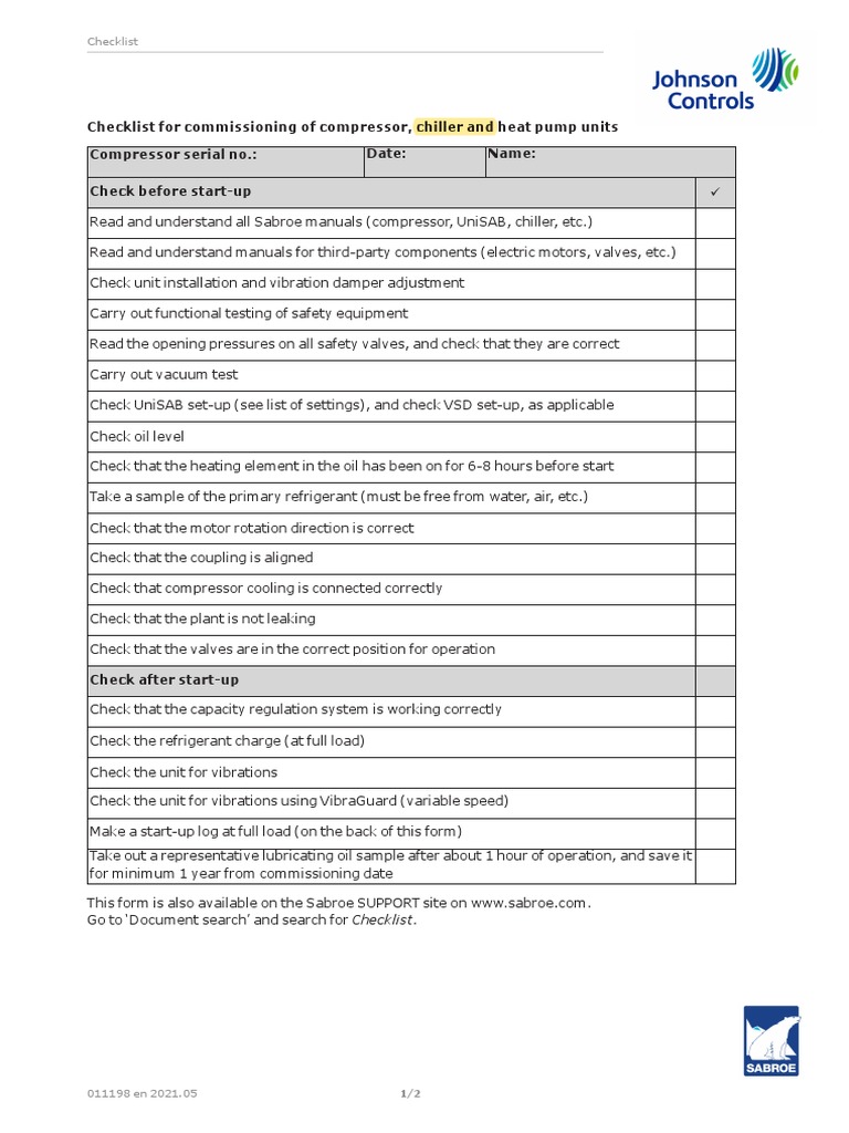 Chiller IQ Checklist - 2021.05 | PDF | Engineering Thermodynamics ...