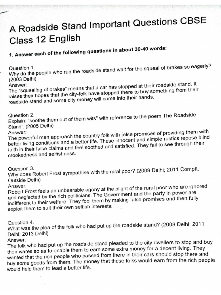 A Roadside Stand Questions and Answers | PDF